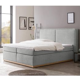 Pharao24.de Boxspring Bett Doppelbett in Hellgrau aus Breitcord