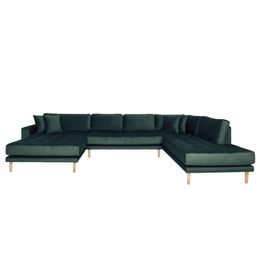 Pharao24.de U Sofa Couchlandschaft in Dunkelgr&uuml;n aus Samt