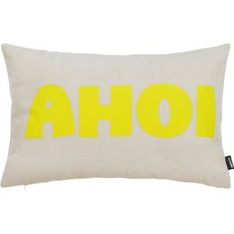 Dekokissen done. "AHOI", beige (beige, neon gelb, schriftzug), B:40cm L:60cm, Polyester, Dekokissen_Sitzkissen_Kissenh&uuml;llen, Extra weiche Haptik