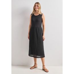 Midikleid Street One, Damen, Gr. 34, EURO-Gr&ouml;&szlig;en, schwarz, Web, Obermaterial: 73% Baumwolle, 27% Polyester. Futter: 88% Viskose, 12% Elasthan. Unterrock: 95% Viskose, 5% Elasthan, unifarben, comfort fit kn&ouml;chelfrei, Rundhals, abgesteppt, Kleider Midikleid, in Unifarbe