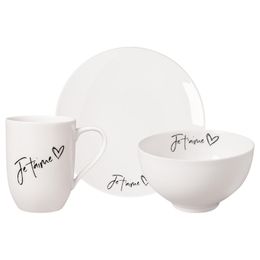 Villeroy & Boch Geschirr-Set VILLEROY & BOCH "Fr&uuml;hst&uuml;cks-Set Je t'aime Statement 3er Set wei&szlig;", wei&szlig;, 3, Porzellan, Geschirr-Sets, Geschirr-Set, Sp&uuml;lmaschinengeeignet, Mikrowellengeeignet