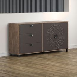Sideboard Home Affaire "Fusion", braun, B:176cm H:86cm T:42cm, Sideboards, Sideboard, Kommode mit markantem Kreismuster - Antikoptik - (B/T/H) 176/42/86 cm