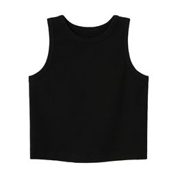 Tanktop name it "NKFNAKAL SL SHORT TOP NOOS", M&auml;dchen, Gr. 134/140, schwarz, Jersey, Obermaterial: 95% Baumwolle, 5% Elasthan, unifarben, kurz, Rundhals, Tops Tanktop, Baumwollmischung, verk&uuml;rzte Form, Jersey Rippware