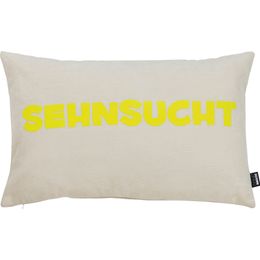Dekokissen done. "SEHNSUCHT", beige, neon gelb, schriftzug, B:40cm L:60cm, Polyester, Dekokissen_Sitzkissen_Kissenh&uuml;llen, Extra weiche Haptik
