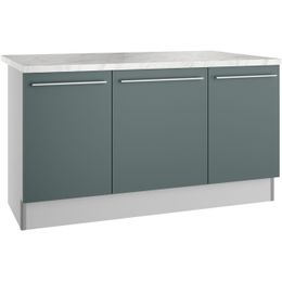 K&uuml;cheninsel KOCHSTATION "KS-Bern2", gr&uuml;n (k&uuml;che: gr&uuml;n, front: steingr&uuml;n, korpus: hellgrau, arbeitsplatte: marmor wei&szlig;), H:90,8cm T:96,5cm, Komplettk&uuml;chen-Sets, Stellma&szlig;e 161 x 96,5 cm, mit durchgehender Arbeitsplatte als Theke