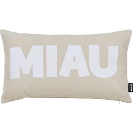 Dekokissen done. "MIAU", beige, wei&szlig;, schriftzug, B:40cm L:60cm, Polyester, Dekokissen_Sitzkissen_Kissenh&uuml;llen, Extra weiche Haptik