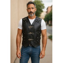Schwarze Biker-Lederweste f&uuml;r Herren mit Metallschnallen - Pinetown