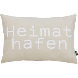 Dekokissen done. "HEIMATHAFEN", beige (beige, wei&szlig;, schriftzug), B:40cm L:60cm, Polyester, Dekokissen_Sitzkissen_Kissenh&uuml;llen, Extra weiche Haptik