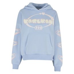 Kapuzenpullover Karl Kani "Karl Kani Kk Heart Os Hoodie", Damen, Gr. XXS, light blau, rose, 65% Baumwolle, 35% Polyester, mehrfarbig, relaxed fit, ohne Ausschnitt, Pullover Kapuzenpullover