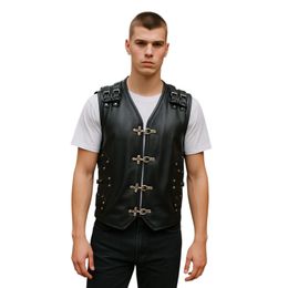Schwarze Biker-Lederweste f&uuml;r Herren mit Metallschnallen - Oudtshoorn