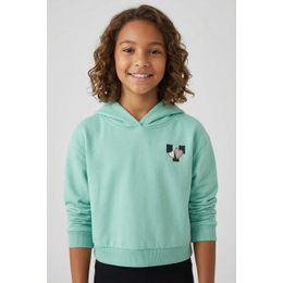 Kapuzensweatshirt name it "NKFTARA LS CROP RLX SWE WH BRU PS NOOS", M&auml;dchen, Gr. 134/140, pool blau, Sweatware, Obermaterial: 60% Baumwolle, 40% Polyester, bedruckt, Basic taillenbedeckt, Rundhals, Rippb&uuml;ndchen, Sweatshirts, mit kleinem Brust- und gro&szlig;em R&uuml;ckendruck
