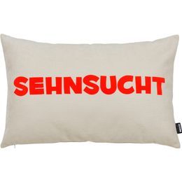Dekokissen done. "SEHNSUCHT", beige, neon orange, schriftzug, B:40cm L:60cm, Polyester, Dekokissen_Sitzkissen_Kissenh&uuml;llen, Extra weiche Haptik