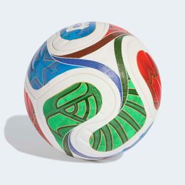 Fu&szlig;ball adidas Performance "WC COM" Gr. 5, wei&szlig;, solar blau, hi, res rot, flash lime, B&auml;lle, 5, 0,4 g, Thermoplastisches Polyurethan (TPU), WM, B:22,3cm H:17,3cm T:22cm