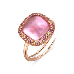 Luxenter Ring aus 925er Sterlingsilber mit rosa Perlmutt- und Kristall-Intarsien, 18 Karat Gelbgold-Finish &ndash; Baddal