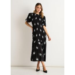 Schwarzes Midikleid mit 3/4 &Auml;rmeln und Paisley-R&uuml;schen
