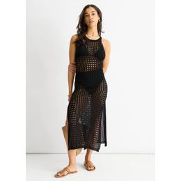 Schwarzes Bodycon-Kleid mit H&auml;kelstrick und Schlitz