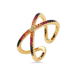 Luxenter Ring mit mehrfarbigen Zirkonia-Steinen, veredelt mit 18 Karat Gelbgold &ndash; Zadra