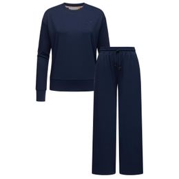 Sweater Ragwear "Set Delje", Damen, Gr. 4XL (48), blau (navy), Material: 67% Polyester, 28% Viskose, 5% Elasthan, Basic, weit 7/8-L&auml;nge, Rundhals, weit B&uuml;ndchen, Sweatshirts Sweater, Damen Set aus weiter Hose und Pullover