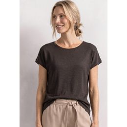 T-Shirt Street One, Damen, Gr. 34, espresso braun, Stoff, 95% Viskose, 5% Elasthan, unifarben, comfort fit normal, Rundhals, abgesteppt, Shirts T-Shirt, in Unifarbe