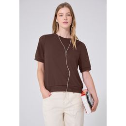 T-Shirt STREET ONE STUDIO, Damen, Gr. 34, mahogany braun, Stoff, 71% Polyester, 26% Viskose, 3% Elasthan, unifarben, normal normal, Rundhals, B&uuml;ndchen, Shirts T-Shirt, Jersey