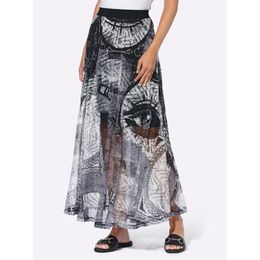 Schlupfrock Heine, Damen, Gr. 40, schwarz-wei&szlig; (wei&szlig;, schwarz, bedruckt), 100% Polyester, bedruckt, gemustert, mehrfarbig, lang, R&ouml;cke