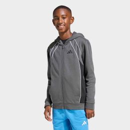 Kapuzensweatshirt adidas Sportswear "COLOR BLOCK FULL ZIP HOODIE", M&auml;dchen, Gr. 128, grau six, schwarz, wei&szlig;, Obermaterial: 70% Baumwolle, 30% Polyester, normal, Rundhals, angesetztes B&uuml;ndchen, Sweatshirts