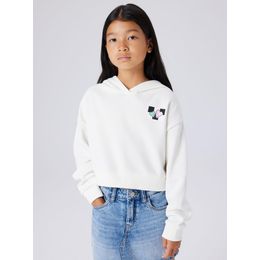 Kapuzensweatshirt name it "NKFTARA LS CROP RLX SWE WH BRU PS NOOS", M&auml;dchen, Gr. 122/128, cloud dancer, Sweatware, Obermaterial: 60% Baumwolle, 40% Polyester, bedruckt, Basic taillenbedeckt, Rundhals, Rippb&uuml;ndchen, Sweatshirts, mit kleinem Brust- und gro&szlig;em R&uuml;ckendruck