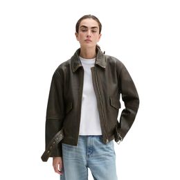 Marc O'Polo Lederjacke MARC O'POLO "aus softem Lammleder in Vintage-Optik", Damen, Gr. 34, mossy earth, Obermaterial: 100% Leder. Futter: 100% Polyester, unifarben, loose fit, blind abgesteppte Kante, Jacken