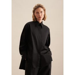 Longbluse Seidensticker "Schwarze Rose", Damen, Gr. XS(34), schwarz, 100% Baumwolle, unifarben, oversize, ohne Ausschnitt, Blusen Longbluse, Langarm Kragen Uni