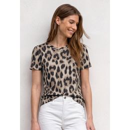 T-Shirt Street One, Damen, Gr. 34, timeless beige, Web, 50% Baumwolle, 50% Modal, regular fit normal, Rundhals, abgesteppt, Shirts T-Shirt, im angesagten Leo-Look