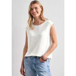T-Shirt Street One, Damen, Gr. 34, sanftes wei&szlig;, Web, 50% Modal, 50% Baumwolle, unifarben, comfort fit normal, Rundhals, abgesteppt, Shirts T-Shirt, in Unifarbe