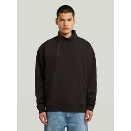 G-Star Raw Longpullover G-STAR "Fabric Mix Half Zip Sweater", Herren, Gr. L, dk schwarz, Obermaterial: 100% Baumwolle, Pullover Longpullover