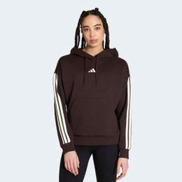 Kapuzensweatshirt adidas Sportswear "ESSENTIALS 3-STREIFEN FLEECE-HOODIE", Damen, Gr. L, aurora coffee, ivory, Obermaterial: 55% Baumwolle, 36% Polyester, 9% Viskose, normal, Rundhals, angesetztes B&uuml;ndchen, Sweatshirts