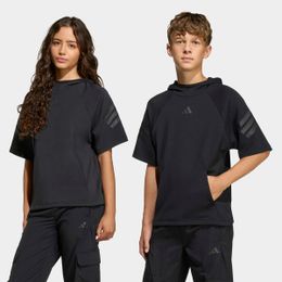 Kapuzensweatshirt adidas Sportswear "FUTURE ICONS 3-STREIFEN KURZARM-HOODIE", M&auml;dchen, Gr. 140, schwarz, schwarz, Obermaterial: 48% Modal, 44% Polyester, 8% Elasthan, Rundhals, angesetztes B&uuml;ndchen, Sweatshirts