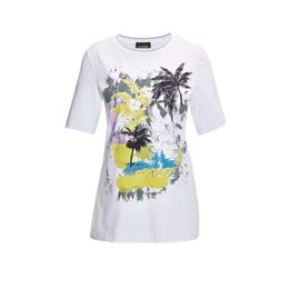 Print-Shirt GOLDNER "Kurzgr&ouml;&szlig;e Druckshirt aus pflegeleichtem Baumwoll-Jersey", Damen, Gr. 22, wei&szlig; (wei&szlig;, gemustert), Obermaterial: 95% Baumwolle CO. 5% Elasthan EL., Sonstiges, Shirts, Ausschnitt mit Rippenbesatz