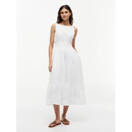 Tr&auml;gerkleid Tommy Hilfiger "SMOCK TIE NS MIDI DRESS", Damen, Gr. L (42/44), N-Gr, ecru, Web, Obermaterial: 60% Baumwolle, 40% Modal, unifarben, regular fit wadenlang, Rundhals, Kleider Tr&auml;gerkleid, Baumwollmischung, Smok-Einsatz