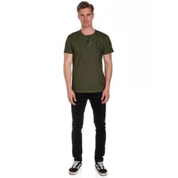 T-Shirt Rusty Neal, Herren, Gr. L, gr&uuml;n (dunkelgr&uuml;n), 100% Baumwolle, mehrfarbig, normal, Rundhals, Shirts T-Shirt, mit schicker Knopfleiste