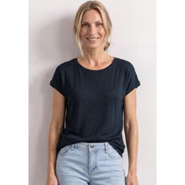 T-Shirt Street One, Damen, Gr. 34, shadowed navy, Stoff, 95% Viskose, 5% Elasthan, unifarben, comfort fit normal, Rundhals, abgesteppt, Shirts T-Shirt, in Unifarbe