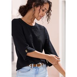 3/4-Arm-Shirt Lascana "mit Knopfdetail", Damen, Gr. 32/34, schwarz, Piqu&eacute;, Obermaterial: 69% Polyester (REPREVE), 28% Viskose, 3% Elasthan, Waffelmuster, unifarben, bequem normal, Rundhals, mit Kn&ouml;pfen, Shirts 3/4-Arm-Shirt, aus weicher Piqu&eacute;-Qualit&auml;t