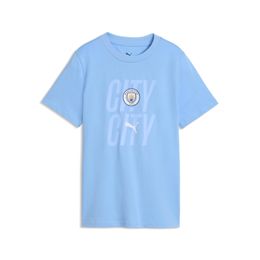 T-Shirt Puma "Manchester City ftblCulture T-Shirt Jungen", Kinder, Gr. 128, team light blau guppy, Obermaterial: 100% Baumwolle. Rippe: 25% Polyester, 75% Baumwolle, regular fit, Rundhals, Shirts T-Shirt