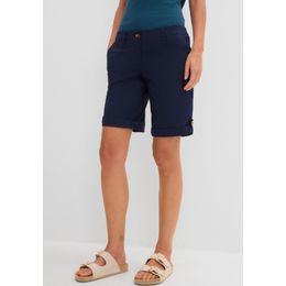 Bermudas bonprix "Stretch Bermuda", Damen, Gr. 38, N-Gr, blau (dunkelblau), Web, Obermaterial: 97% Baumwolle, 3% Elasthan, unifarben, regular fit kniefrei, Hosen Bermudas, mit krempelbaren Beinen, Regular Fit