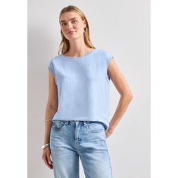T-Shirt Street One, Damen, Gr. 34, cashmere blau, Web, 50% Modal, 50% Baumwolle, unifarben, comfort fit normal, Rundhals, abgesteppt, Shirts T-Shirt, in Unifarbe
