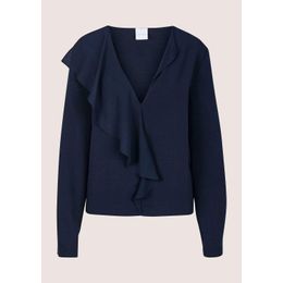 Madeleine Mode Langarmbluse MADELEINE "Hemdbluse Volantbluse mit R&uuml;schendetails", Damen, Gr. 38, blau (marine), Obermaterial: 100% Polyester PES., Modern, figurumspielend, V-Ausschnitt, Blusen, Bluse mit einseitiger R&uuml;sche am V-Ausschnitt