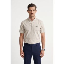 Kurzarmhemd BOSS Green "Motion S", Herren, Gr. L, N-Gr, beige (light beige272), Jersey, Obermaterial: 100% Baumwolle, regular fit normal, Rundhals, abgesteppte Kante, Hemden, Regular Fit, Button-down-Kragen, Kurzarm, Logo-Stickerei