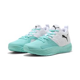 Basketballschuh Puma "Court Pro 3 Mid Basketballschuhe Erwachsene", Herren, Gr. 39, wei&szlig; schwarz elektro aqua blau, Obermaterial: Synthetik, Textil. Futter: Textil. Innensohle: Textil. Laufsohle: Gummi, Schuhe