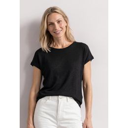 T-Shirt Street One, Damen, Gr. 34, schwarz, Stoff, 95% Viskose, 5% Elasthan, unifarben, comfort fit normal, Rundhals, abgesteppt, Shirts T-Shirt, in Unifarbe