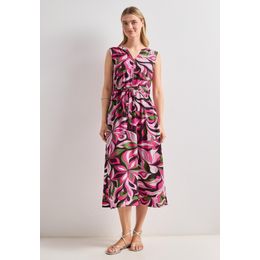 Midikleid Street One, Damen, Gr. 34, EURO-Gr&ouml;&szlig;en, magenta dream, Stoff, 100% Viskose, gebl&uuml;mt, comfort fit wadenlang, Rundhals, abgesteppt, Kleider Midikleid, aus Viskose