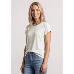 T-Shirt Street One, Damen, Gr. 34, sanftes wei&szlig;, Stoff, 95% Viskose, 5% Elasthan, unifarben, comfort fit normal, Rundhals, abgesteppt, Shirts T-Shirt, in Unifarbe