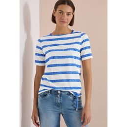 T-Shirt Cecil, Damen, Gr. L (42), surf blau, Web, 50% Baumwolle, 50% Polyester, gestreift, normal normal, U-Boot-Ausschnitt, abgesteppt, Shirts T-Shirt, im Streifen-Design