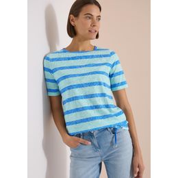 T-Shirt Cecil, Damen, Gr. L (42), light jelly mint, Web, 50% Baumwolle, 50% Polyester, gestreift, normal normal, U-Boot-Ausschnitt, abgesteppt, Shirts T-Shirt, im Streifen-Design